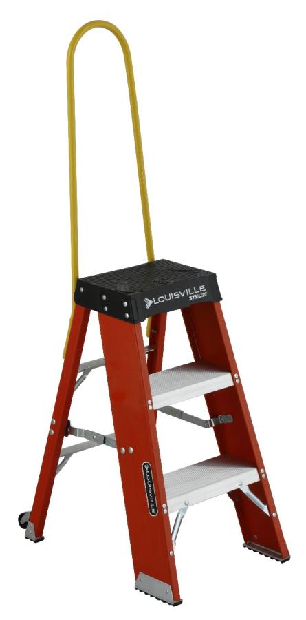 LOUISVILLE LADDER 3-FOOT FIBERGLASS STEP STOOL WITH CASTERS AND HANDLE ...